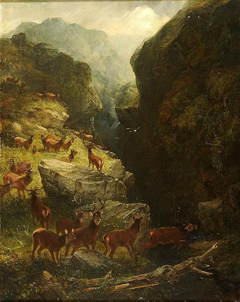 DEER IN A HIGHLAND GLEN - Joseph Adam - WikiArt.org