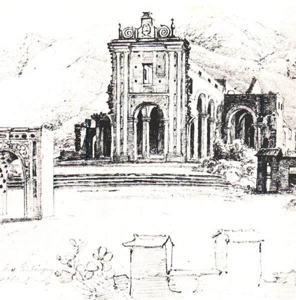Drawing of the Ruins of La Iglesia De La Santísima Trinidad in Caracas ...