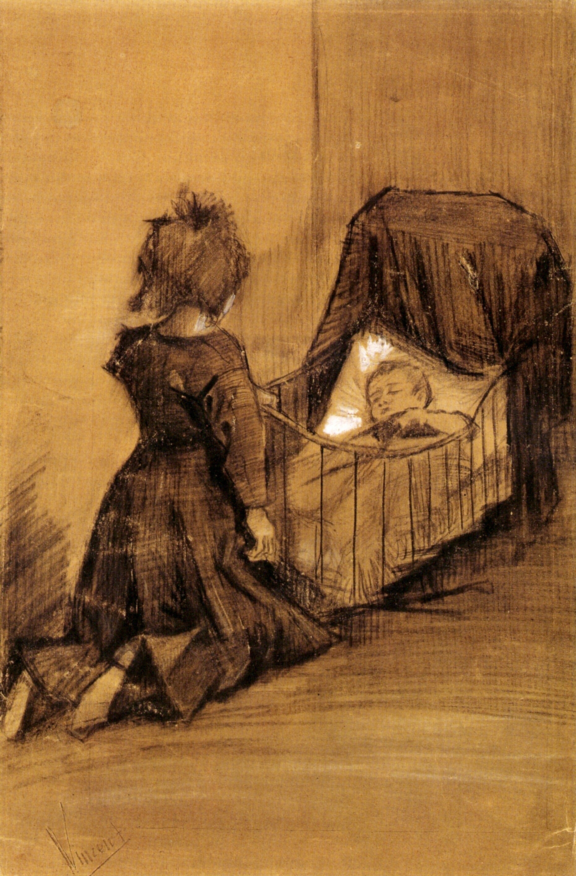 Girl Kneeling by a Cradle, 1883 - Vincent van Gogh - WikiArt.org